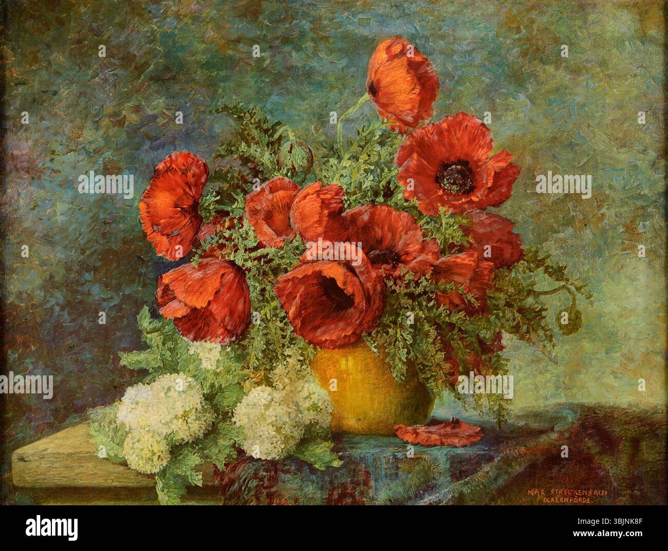 Max Streckenbach's (1863–1936) painting 'Klatschmohn und Chrysanthemen ...