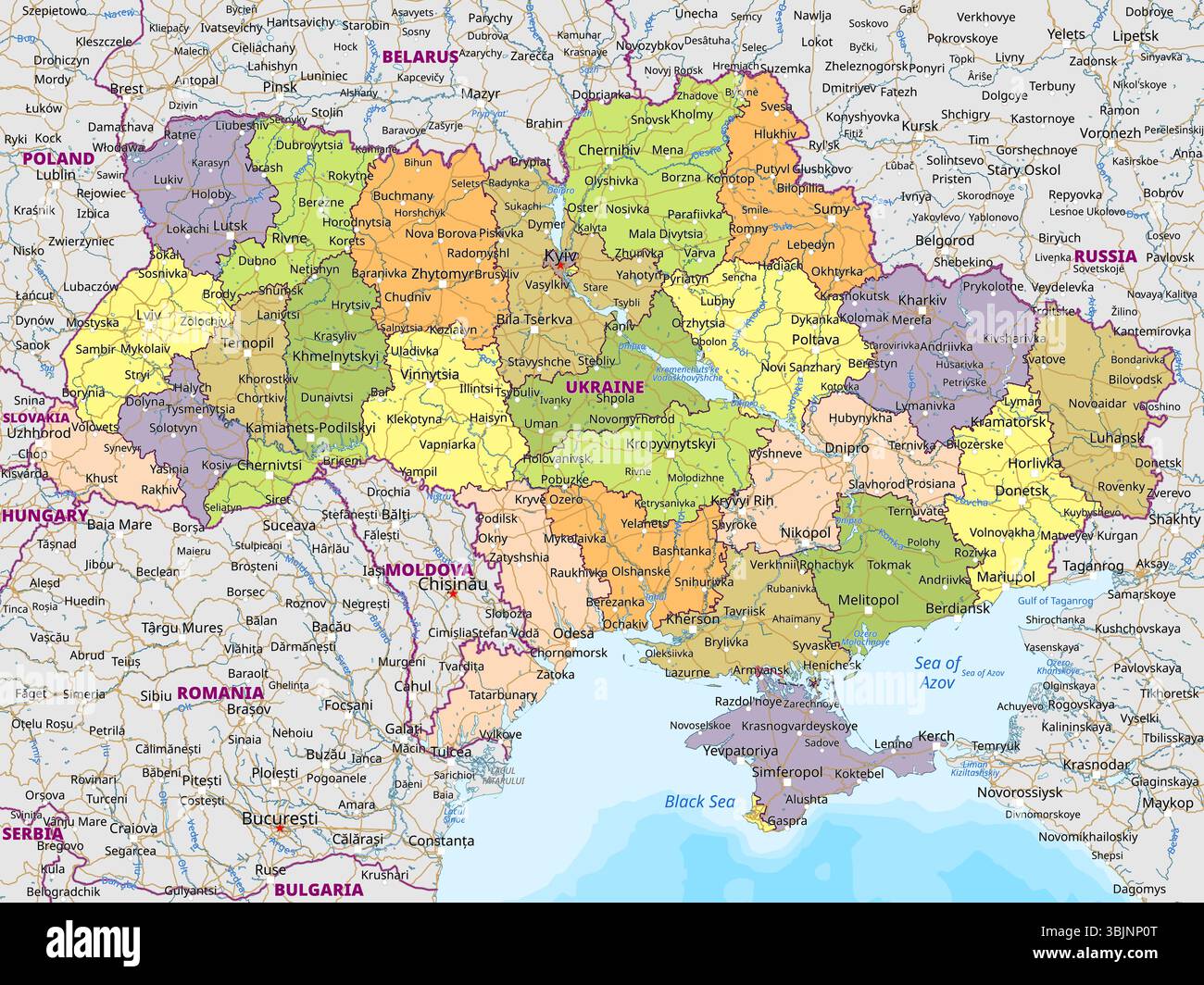 Detailed political map of Ukraine Stock Vector Image & Art - Alamy