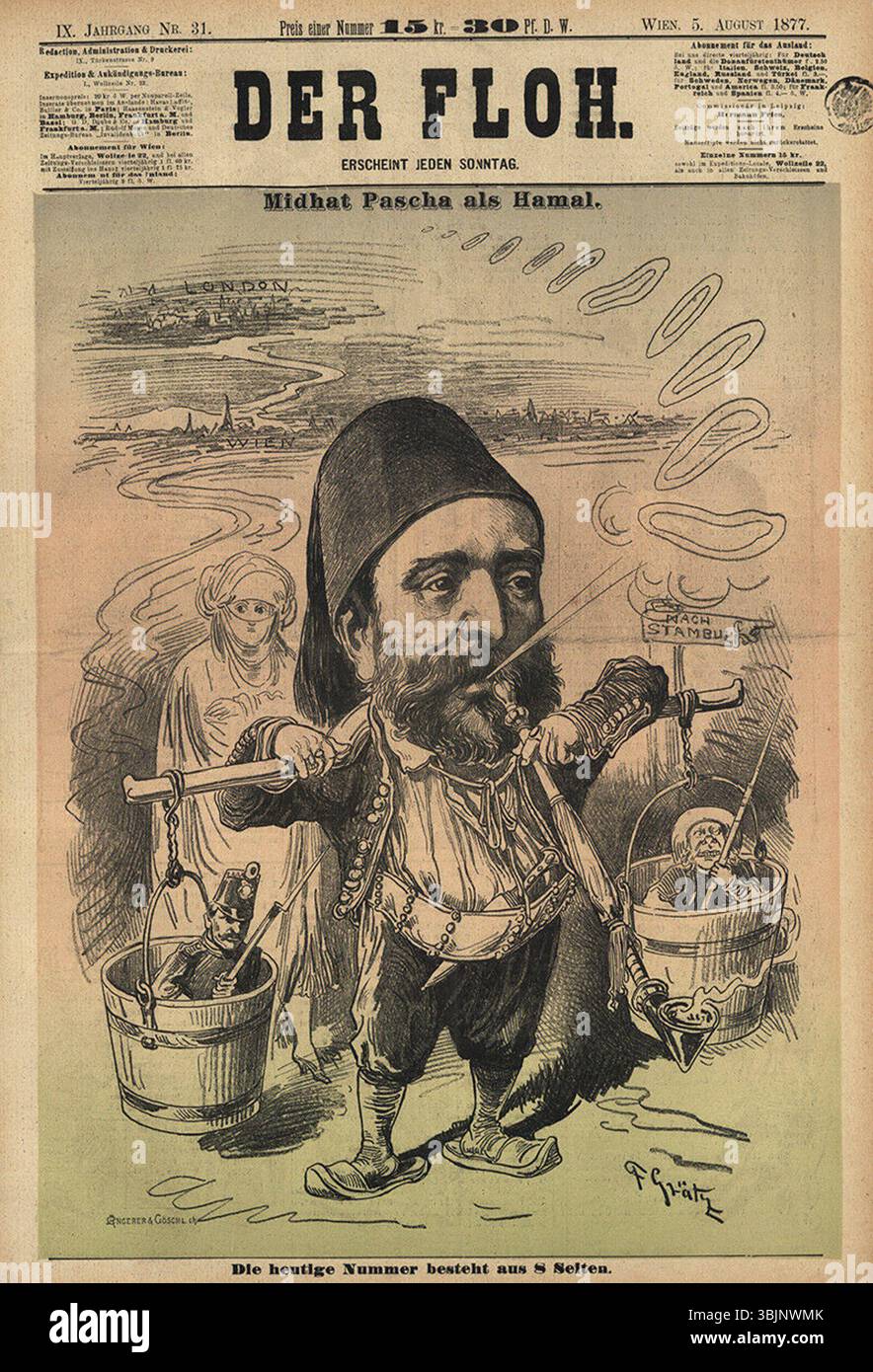 Friedrich Graetz’s drawing of *Midhat Pascha als Hamal* depicts Midhat ...