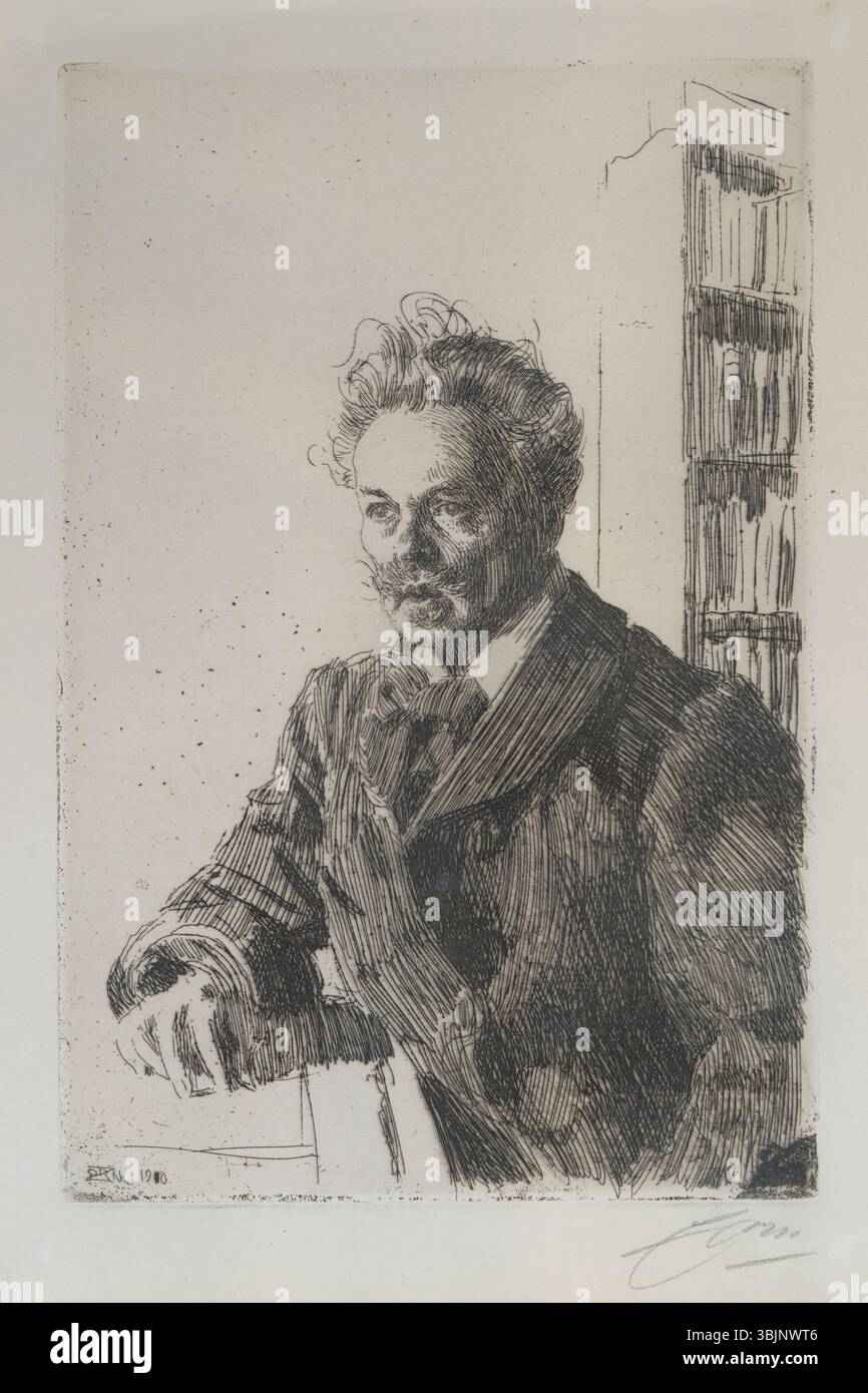 A 1910 portrait by Anders Zorn depicting Swedish writer August ...