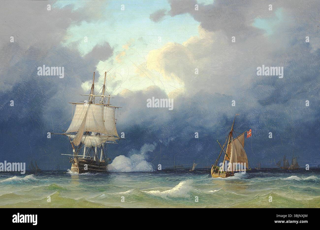 Anton Melbye's painting 'Ships at Sea in a Gathering Storm' (1836–1875 ...