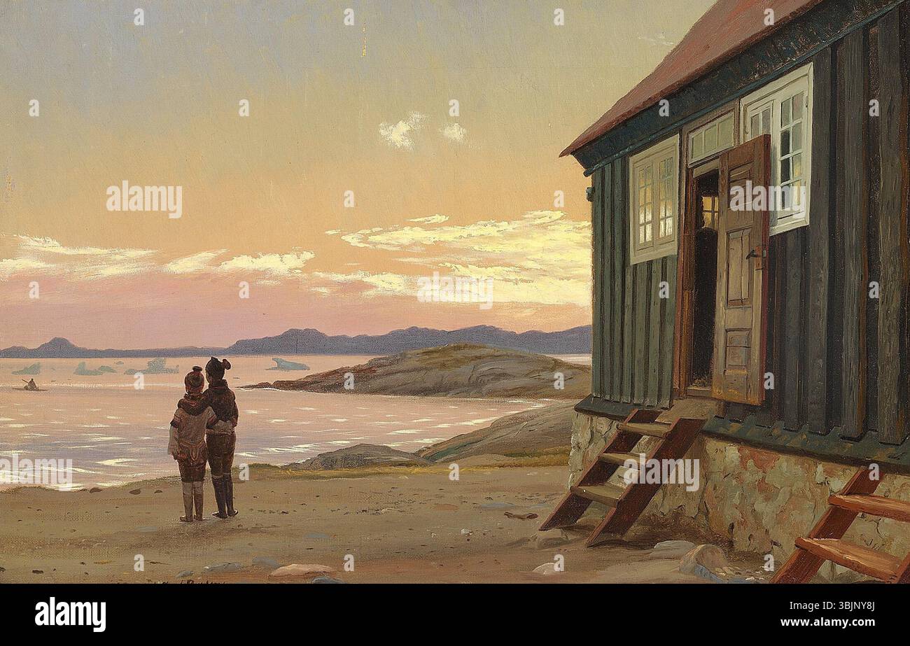 Oil painting by Carl Rasmussen from 1870 showing a Greenlandic couple ...