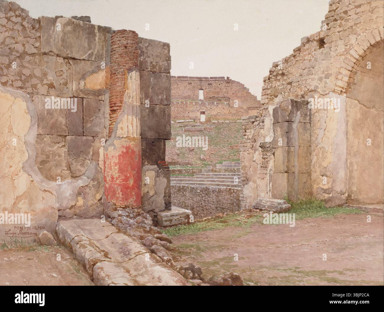Luigi Bazzani's 'View of the Large Theater in Pompeii' is a graphite ...
