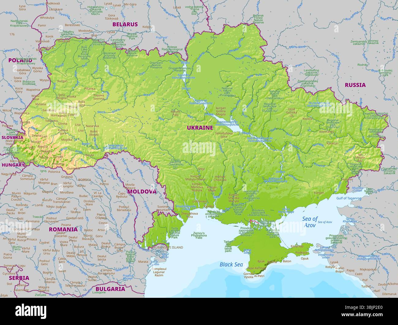 Detailed physical map of Ukraine Stock Vector Image & Art - Alamy