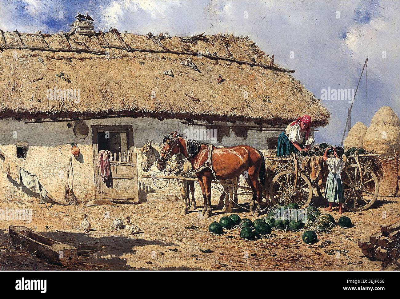 Painting by August von Pettenkofen from 1854 depicting people ...