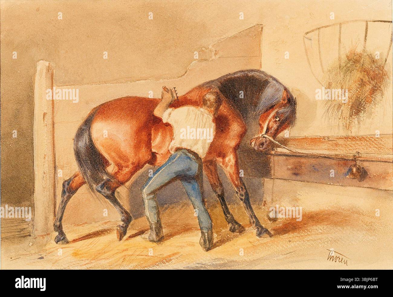 Otto von Thoren (1828–1889) painted 'In the Horse Stable' before 1889 ...