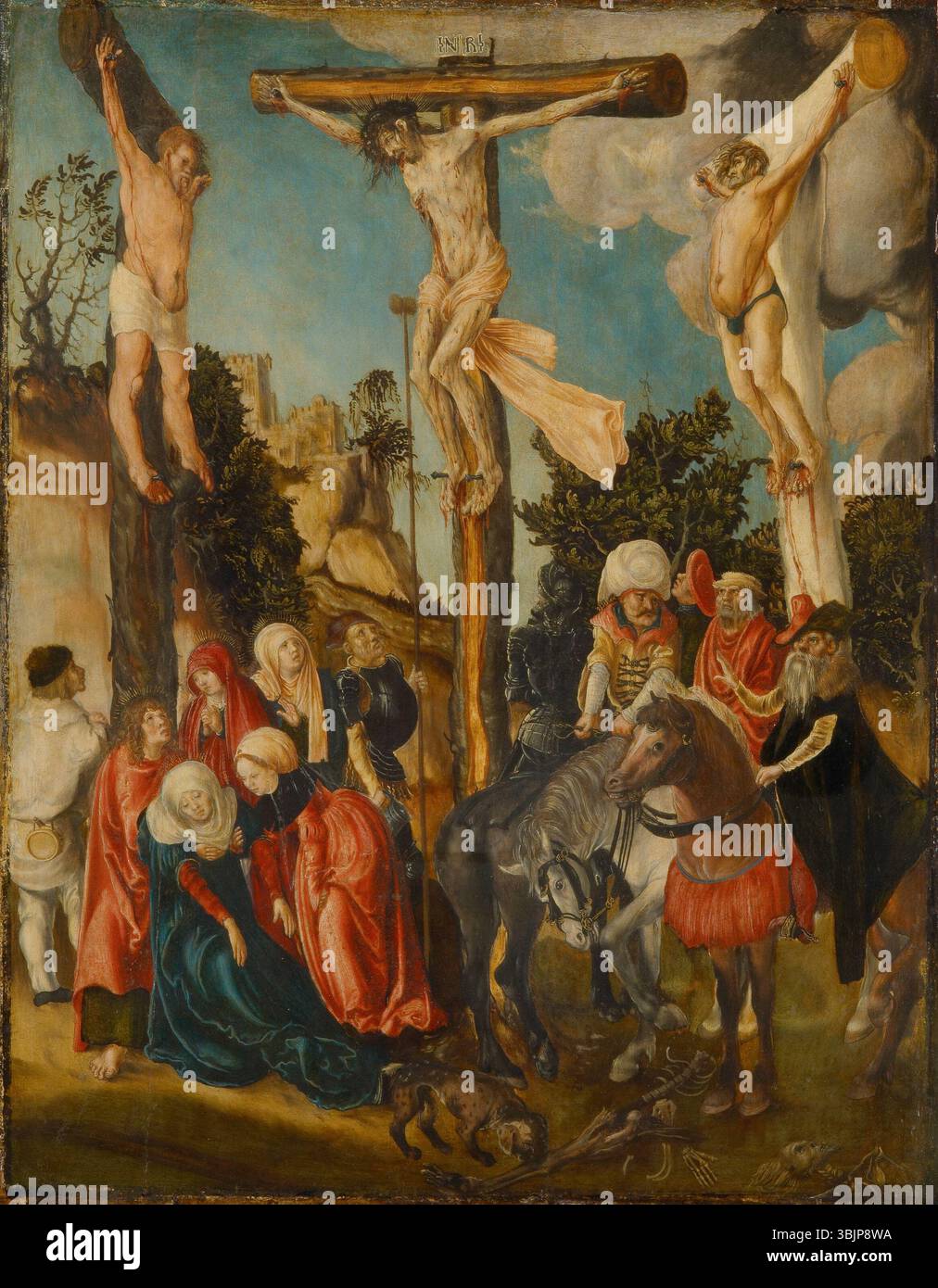 A Crucifixion painting by Lucas Cranach the Elder, created circa 1500 ...