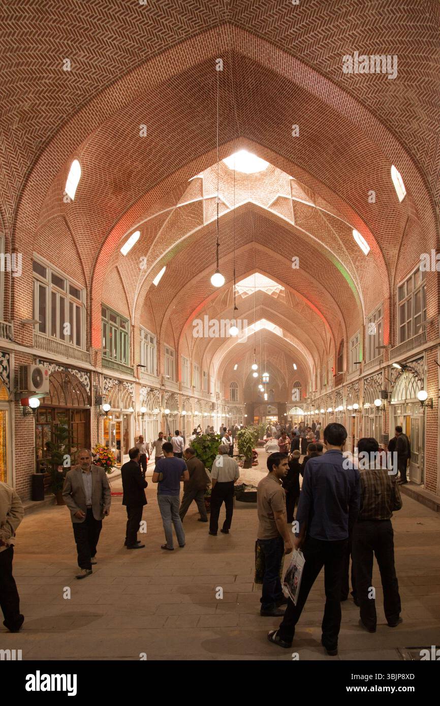 Interior scenes of the historic covered bazaar in Tabriz, Iran, showing ...