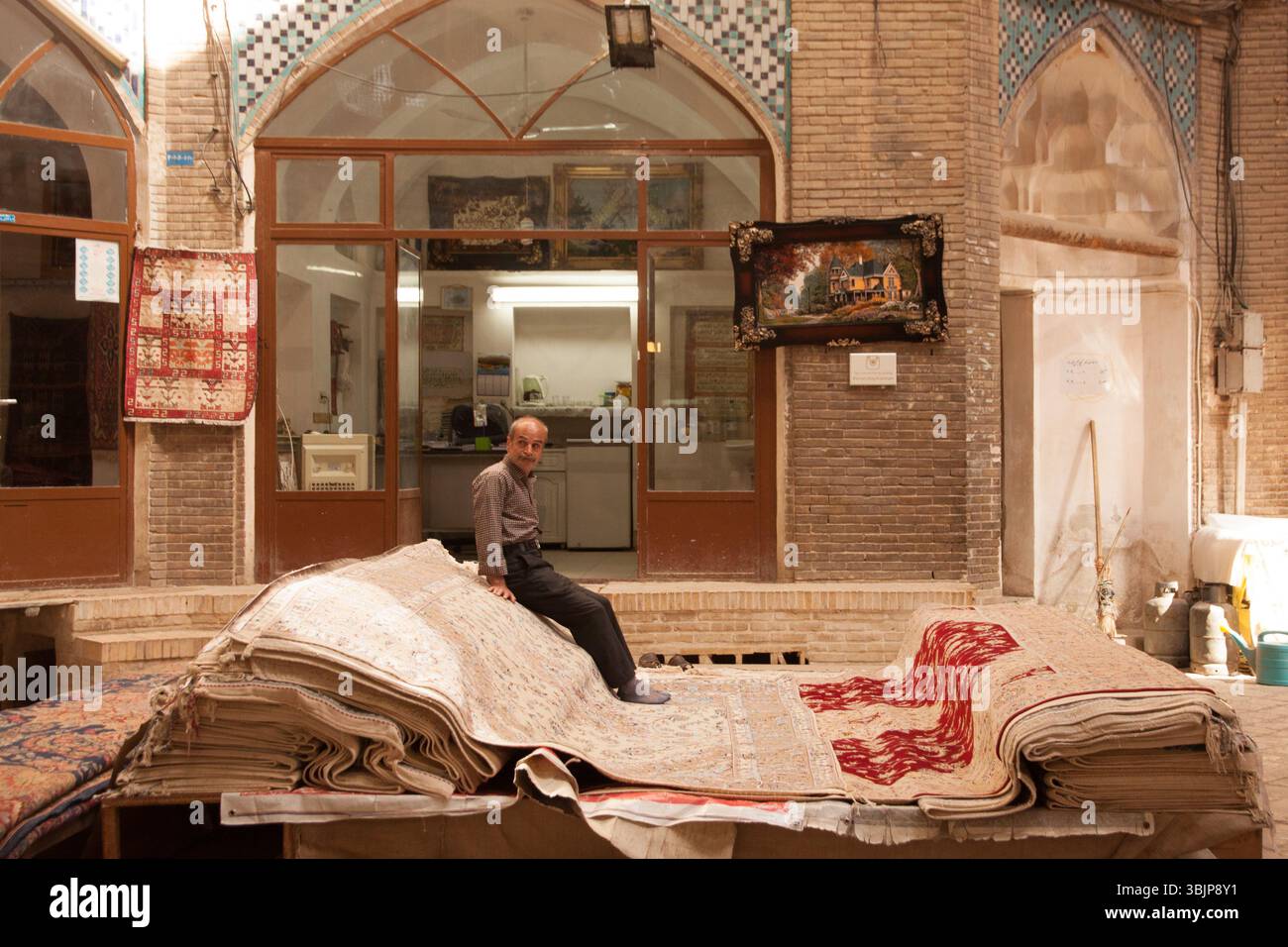 Interior scenes of the historic covered bazaar in Tabriz, Iran, showing ...