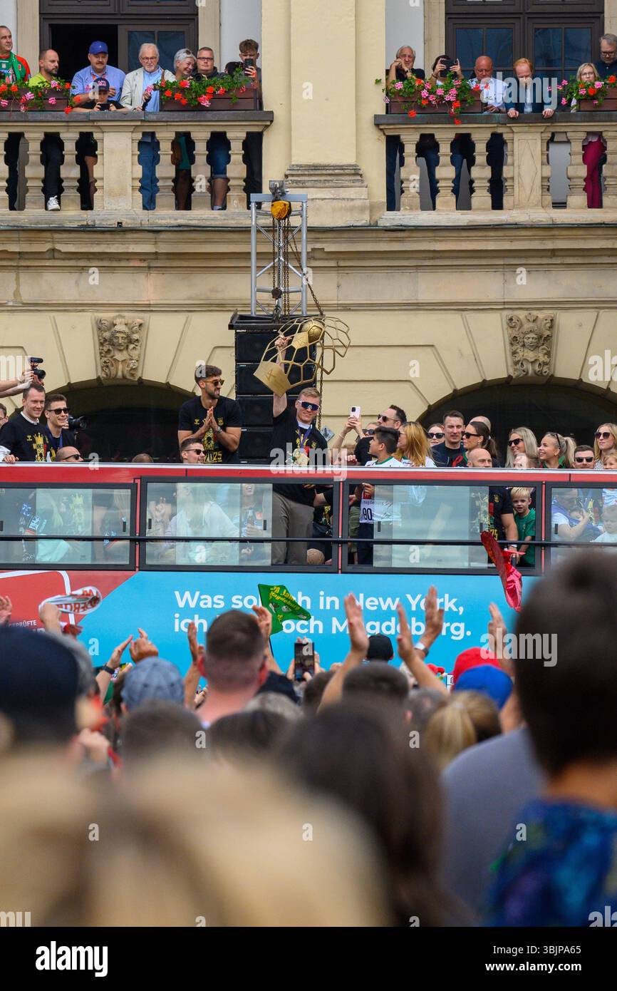 Magdeburg, Germany. 16th June, 2025. The SC Magdeburg handball team ...