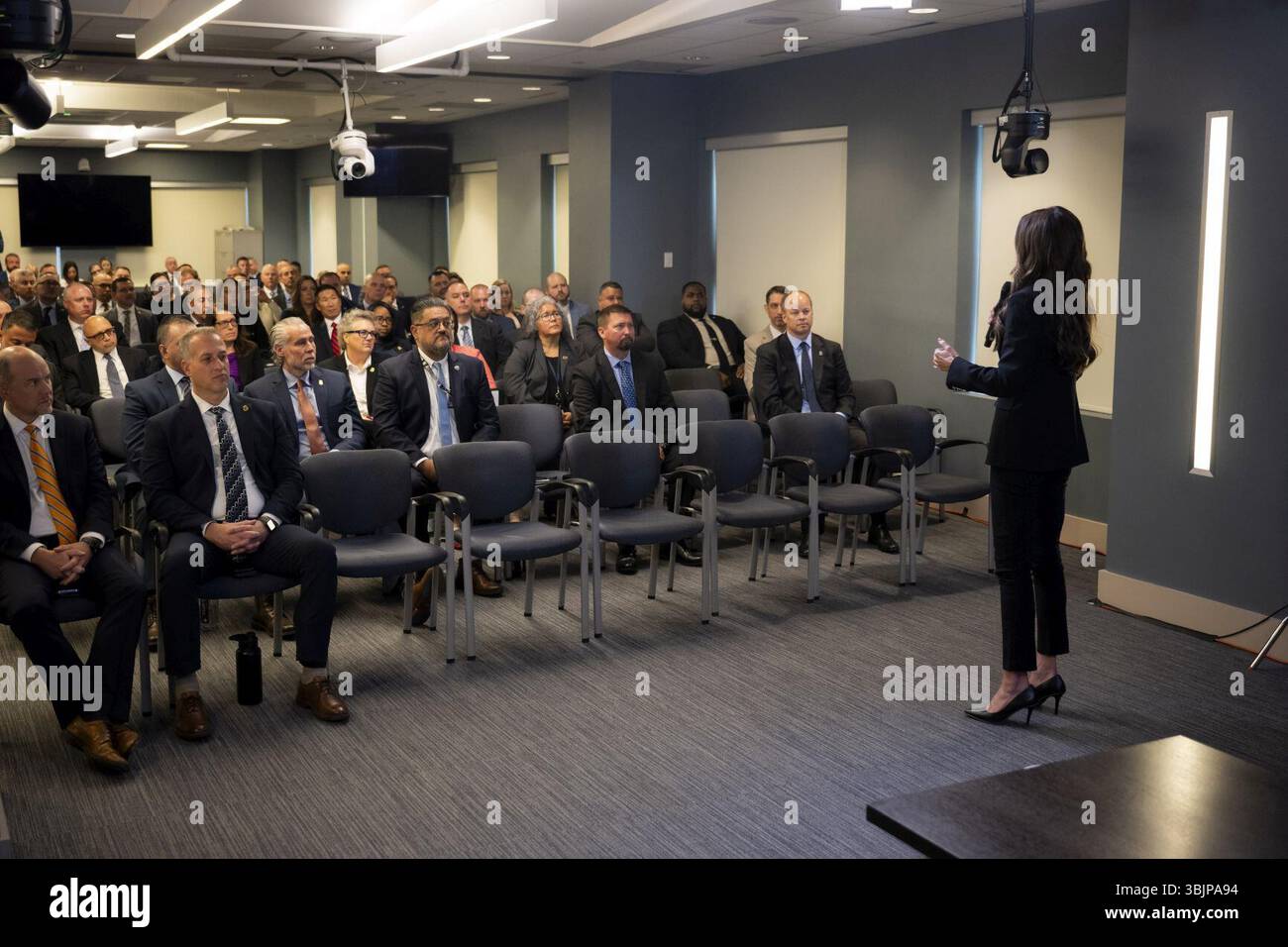 Kristi Noem speaks to U.S. Immigration and Customs Enforcement (ICE) Special Agents in Charge ...