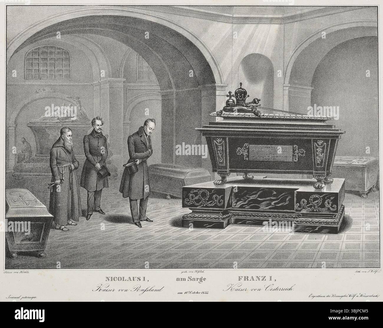 This 1835 lithograph by Franz Wolf depicts Russian Emperor Nicholas I ...
