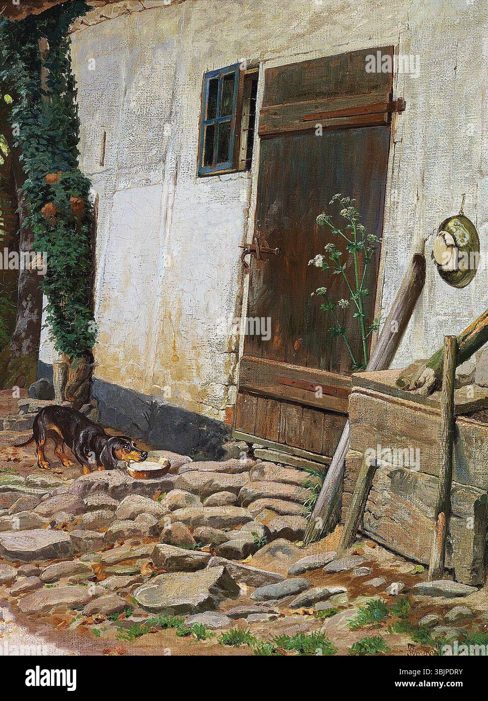 Simon Simonsen’s 1884 painting depicts a dachshund drinking from a bowl ...
