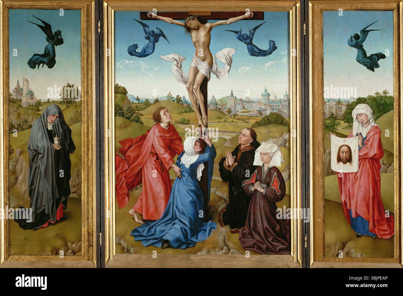Rogier van der Weyden's *Kreuzigungsaltar* (1443-1445), or Crucifixion Triptych, is an oil on ...