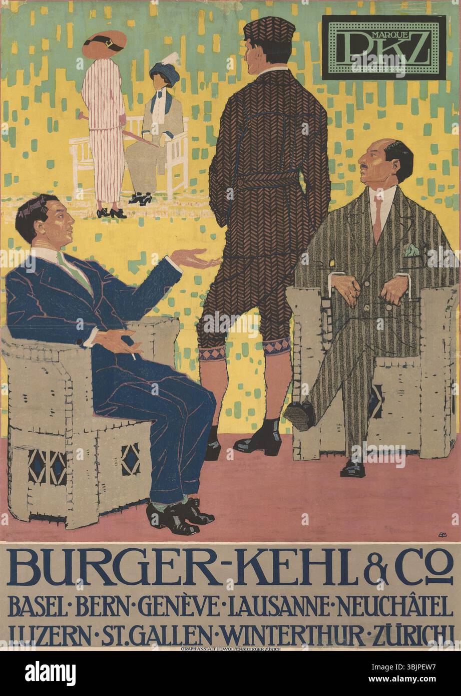 This 1913 lithograph by Burkhard Mangold (1873–1950) advertises Burger-Kehl & Co. The print ...