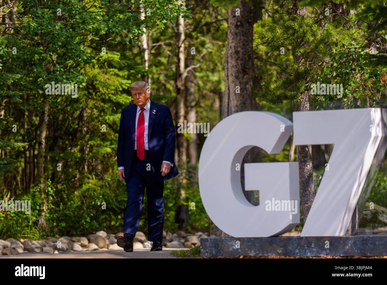 Kananaskis, Canada. 16th June, 2025. US President Donald Trump arrives ...