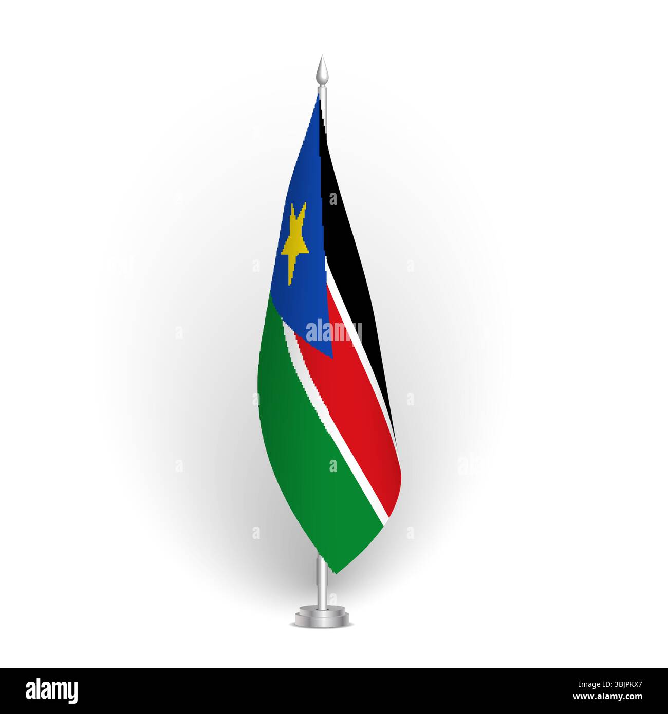 South Sudan flag - 3D standard conference flag hanging on ground ...