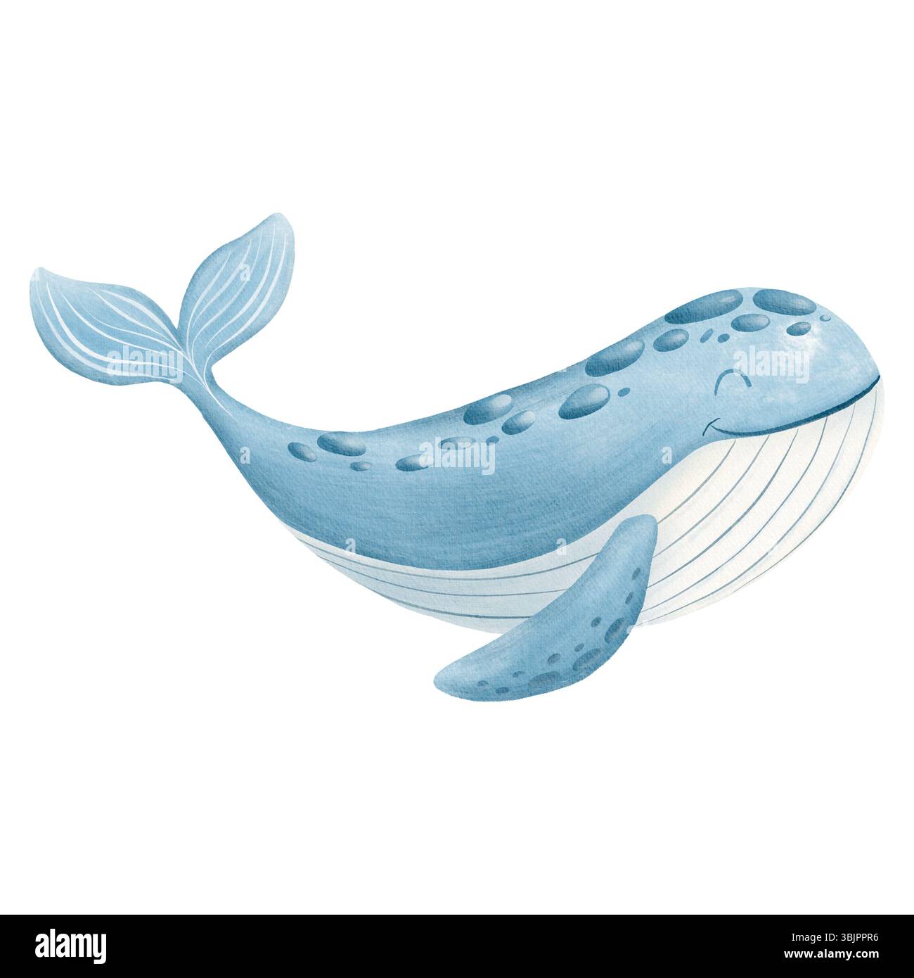 Cute blue whale painted in watercolor. Hand drawn illustration perfect ...