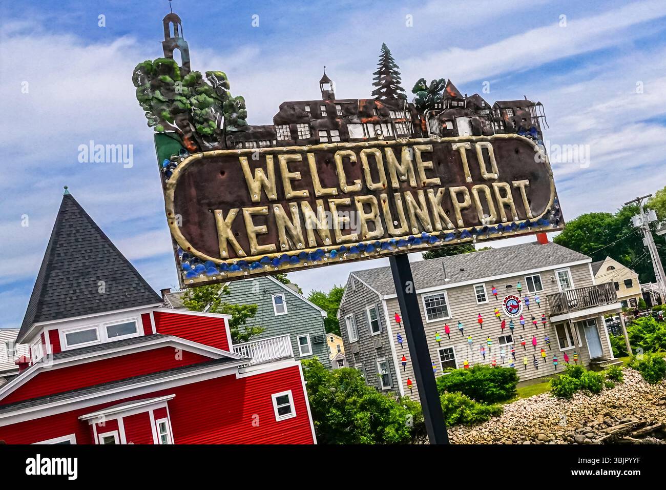 The famous Welcome to Kennebunkport sign along the Dock Square bridge ...