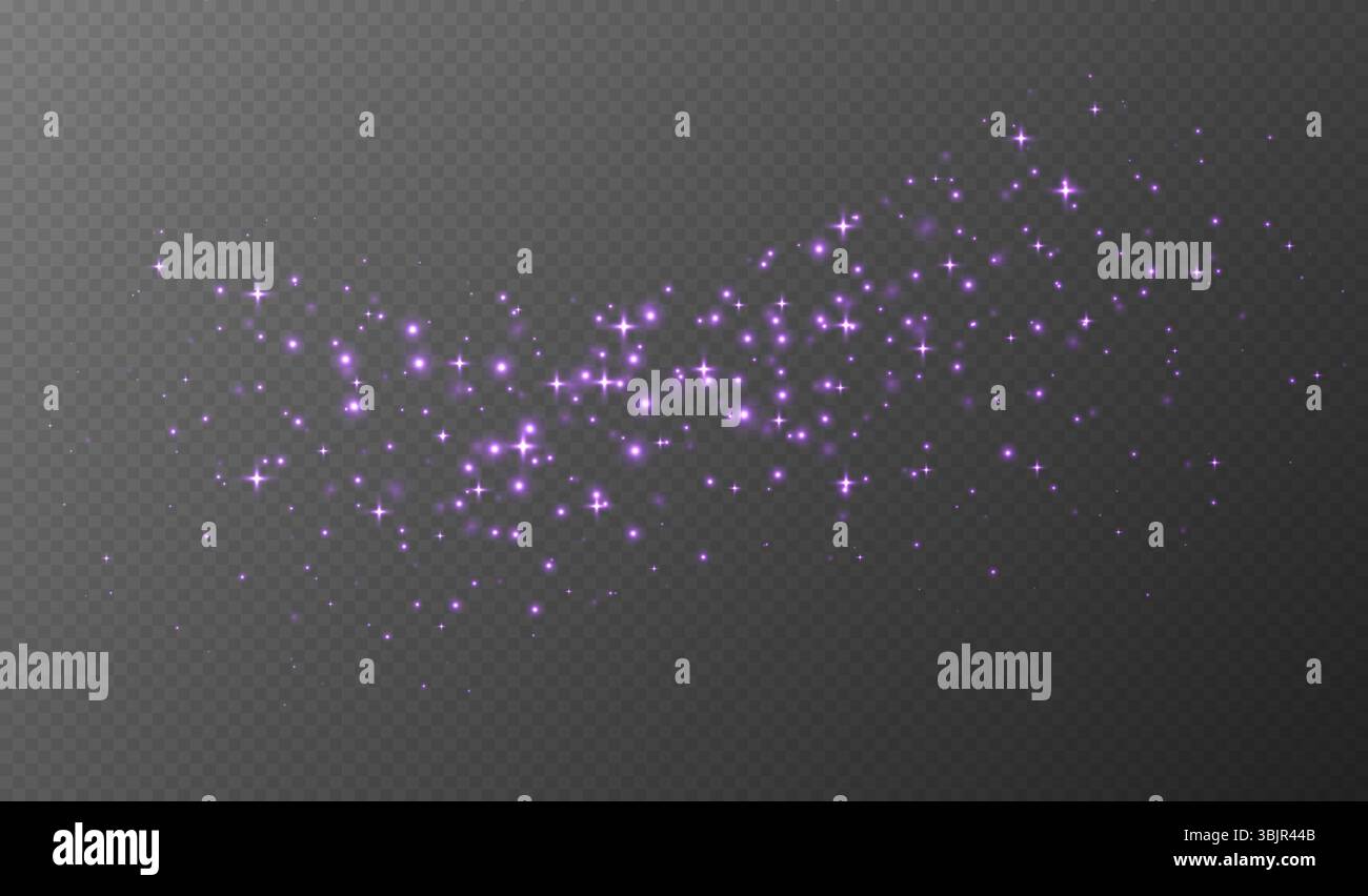 Purple sparkling stars, shiny particles light effect, transparent flying stardust texture Stock ...