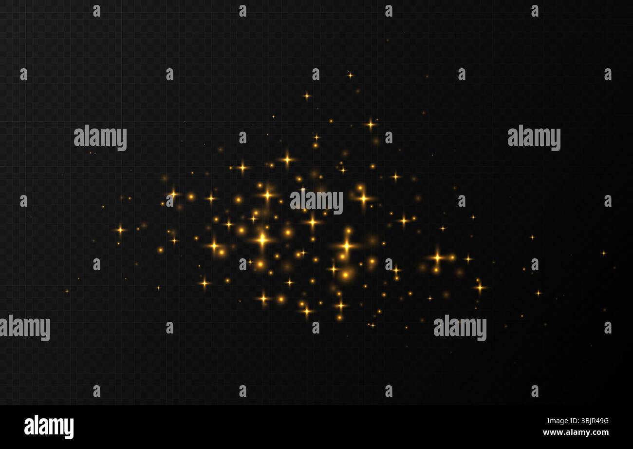 Golden sparkling stars, shiny particles light effect, transparent ...