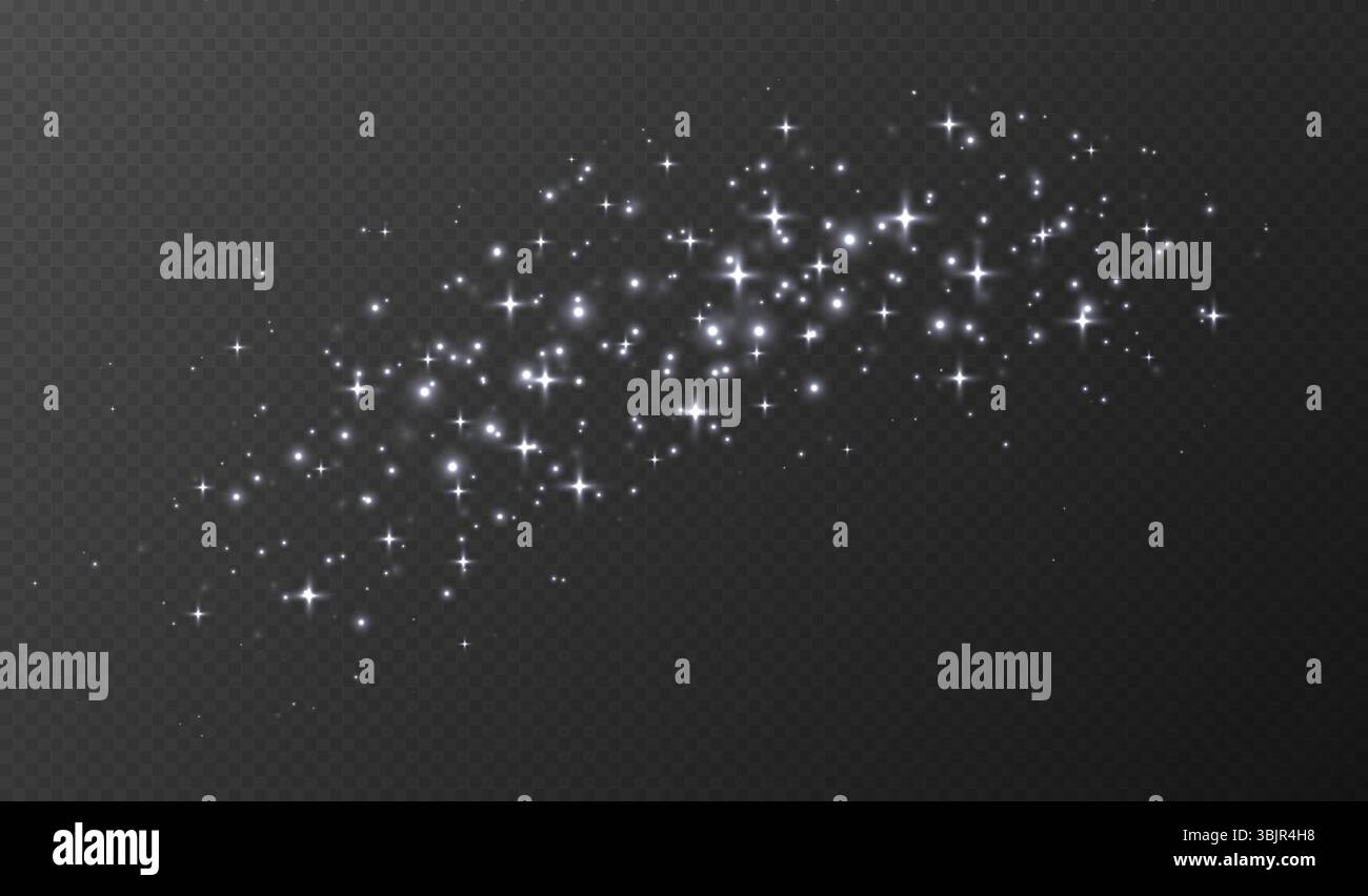 White sparkling stars, shiny particles light effect, transparent flying ...