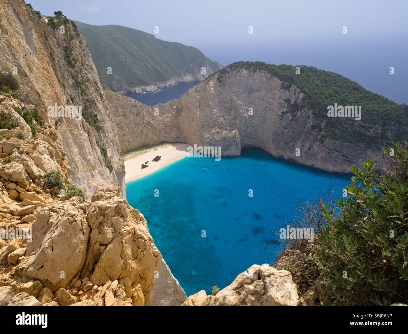 Iconic Navagio Beach on Zakynthos island, Greece, seen from a high ...