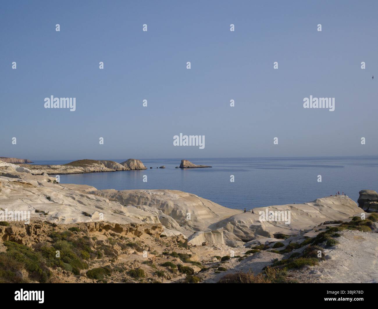 Panoramic landscape of Sarakiniko on Milos island, Greece, with ...