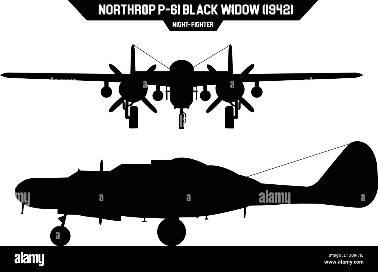 Vector Silhouette Views of Northrop P-61 WWII Twin-Engine Aircraft ...