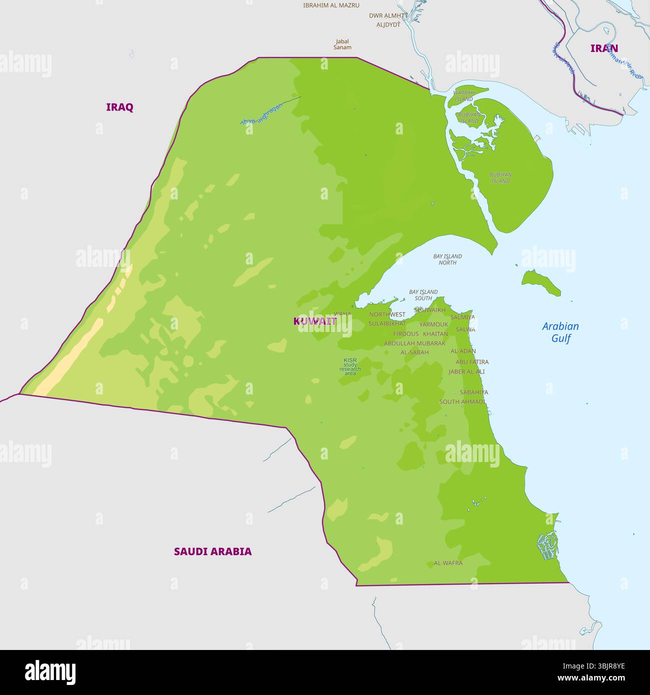 Detailed physical map of Kuwait Stock Vector Image & Art - Alamy