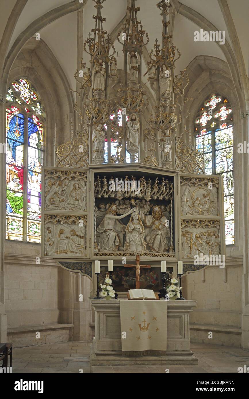 High altar of the Romanesque St. Mary's Church, interior view ...