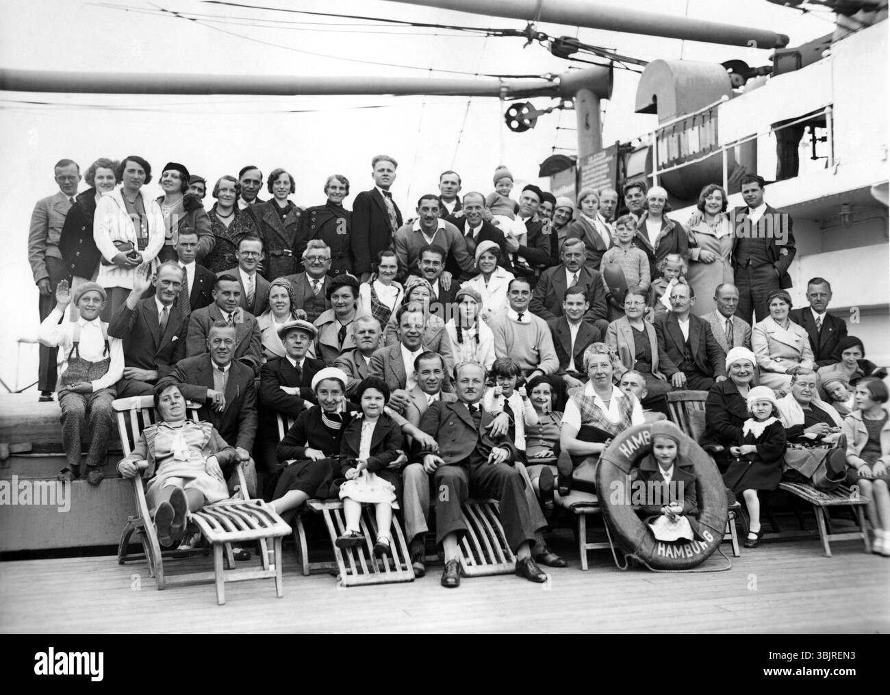 Group on ship deck, 1920s, Large group of people posing on a ship for a ...