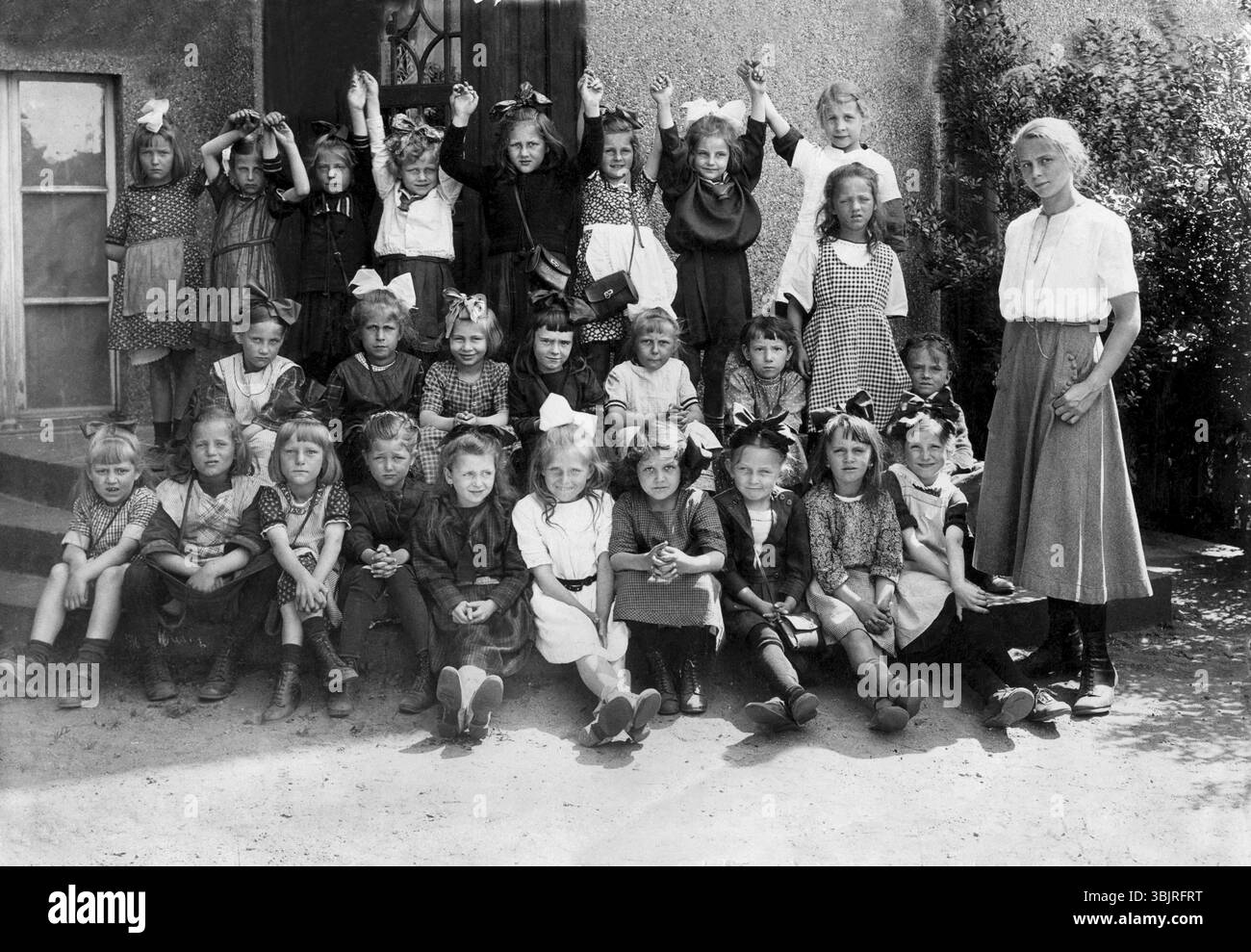 Group of girls in the 1930s, ca. 1930, A large group of children and a ...