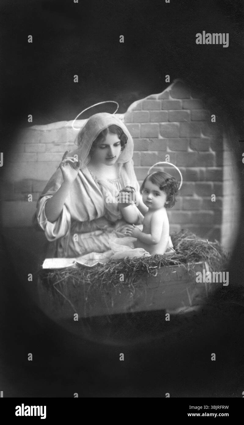 Jesus christ nativity scene in church Black and White Stock Photos ...