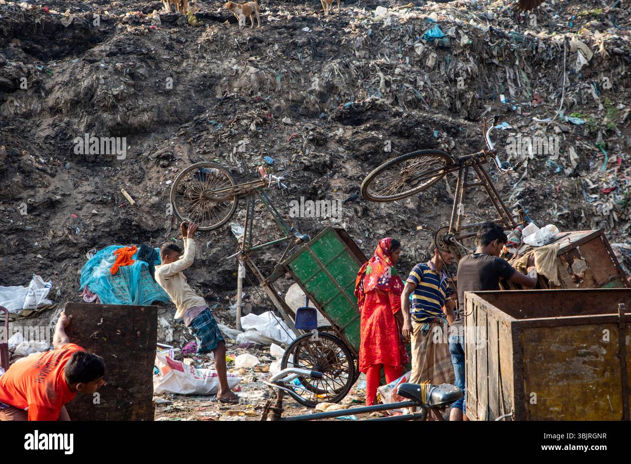Big mixed rubbish dump and blue sky. Garbage Mountain. Garbage pile in ...
