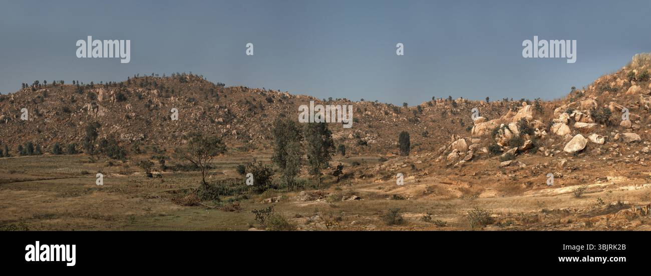 Dry hills and fields in the area of the Deccan plateau, India, Asia ...