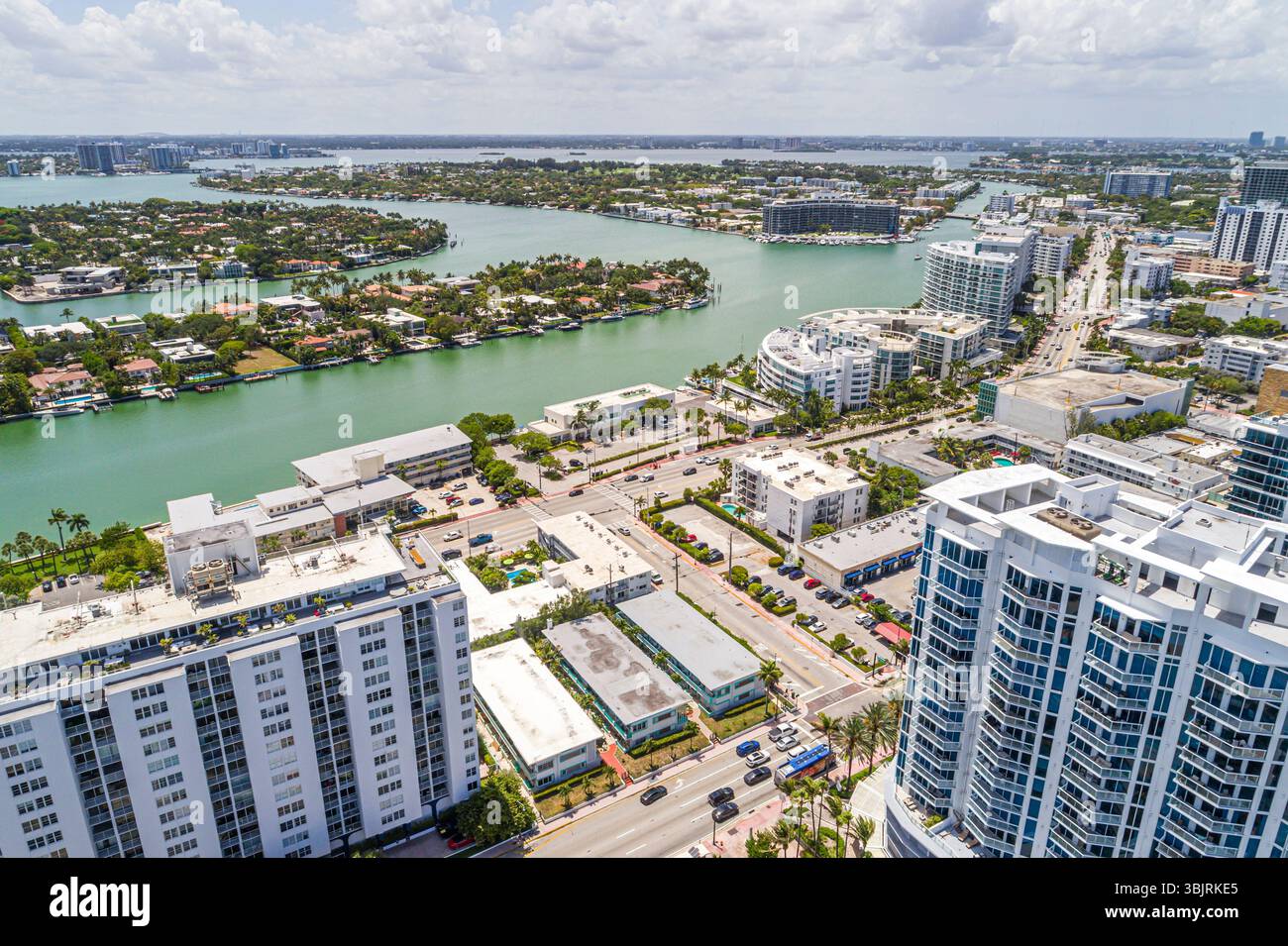 Miami Beach Florida North Beach,overhead view from above looking down ...