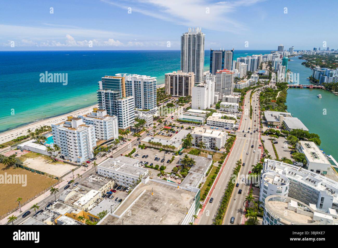 Miami Beach Florida North Beach,overhead view from above looking down ...