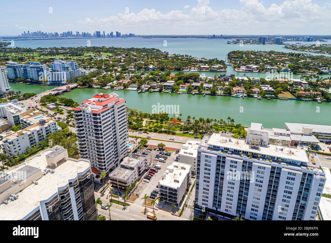 Miami Beach Florida North Beach,overhead view from above looking down ...