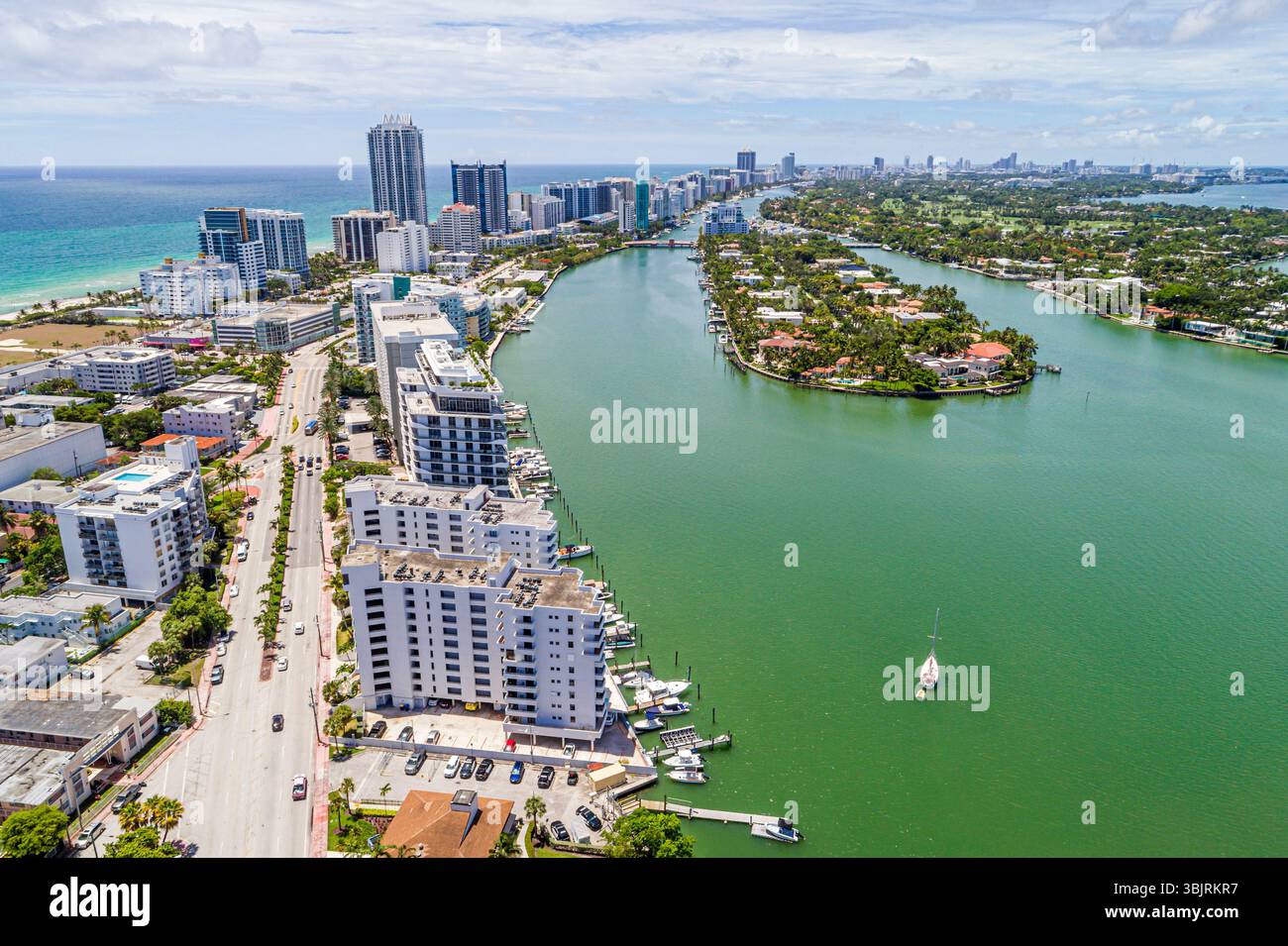 Miami Beach Florida North Beach,overhead view from above looking down ...