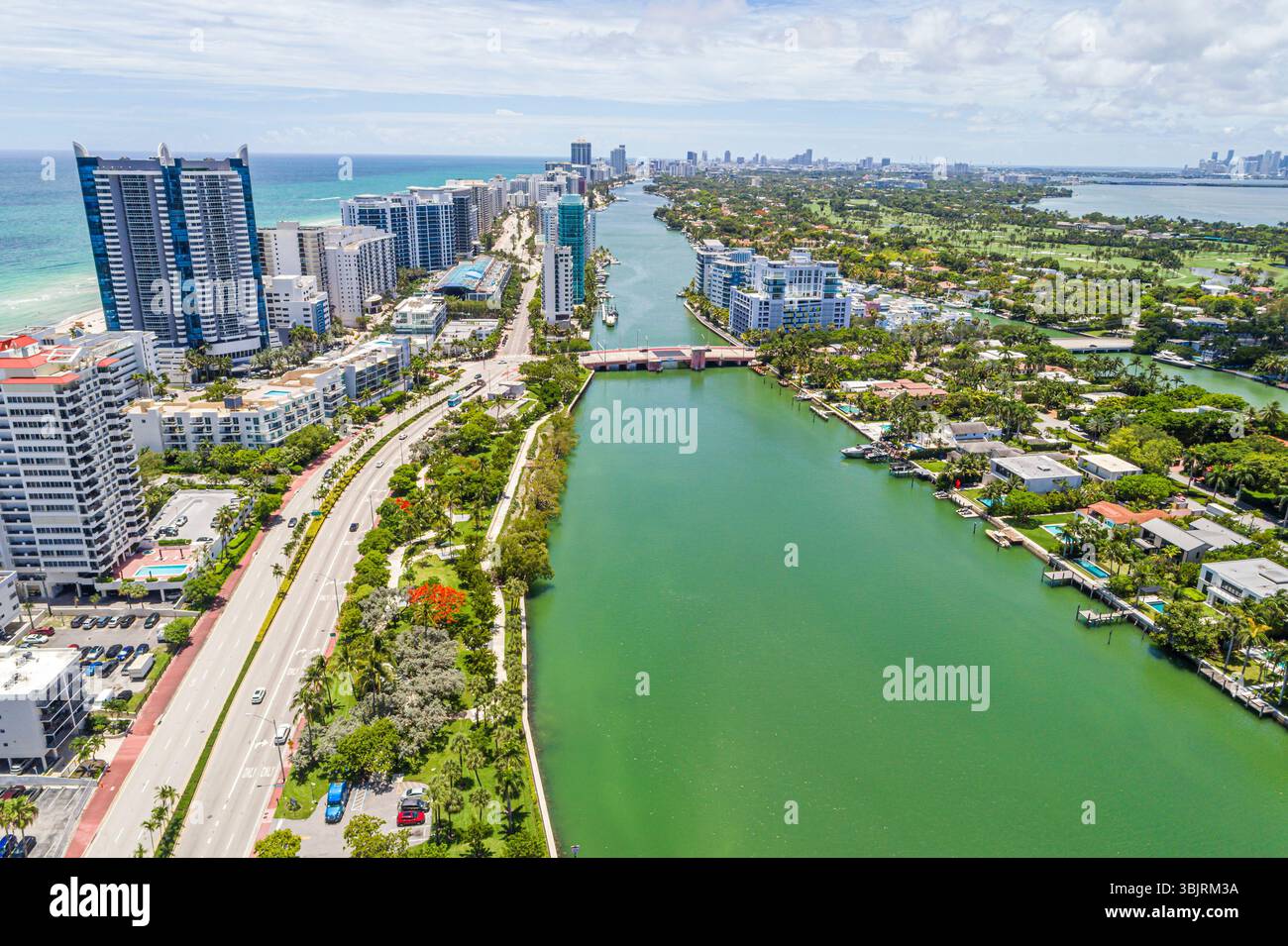 Miami Beach Florida North Beach,aerial overhead view from above looking ...