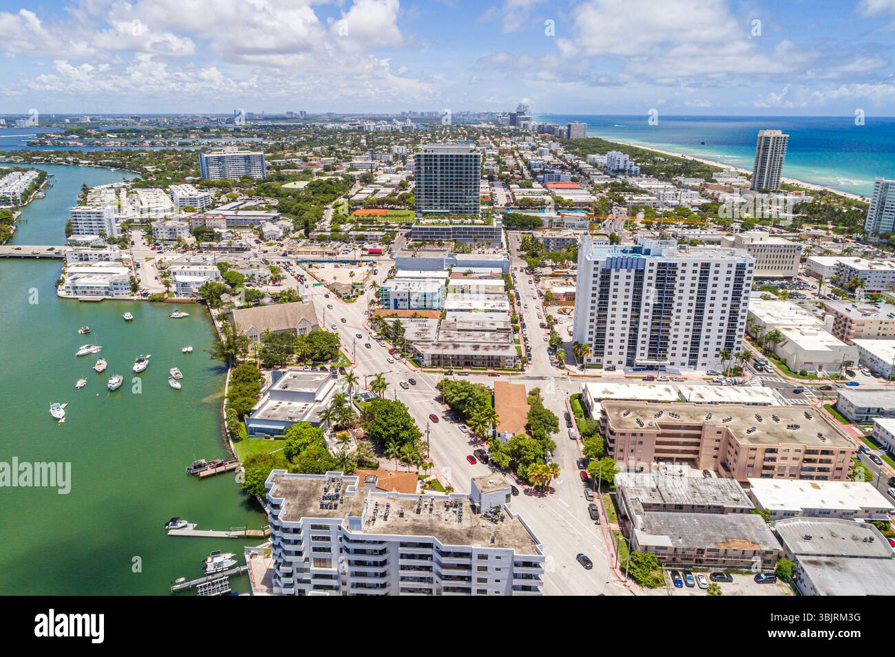 Miami Beach Florida North Beach,aerial overhead view from above looking ...