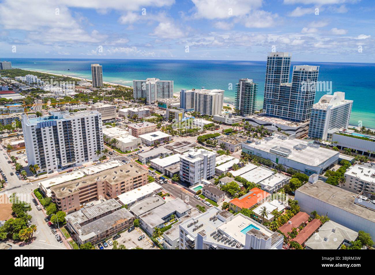 Miami Beach Florida North Beach,aerial overhead view from above looking ...