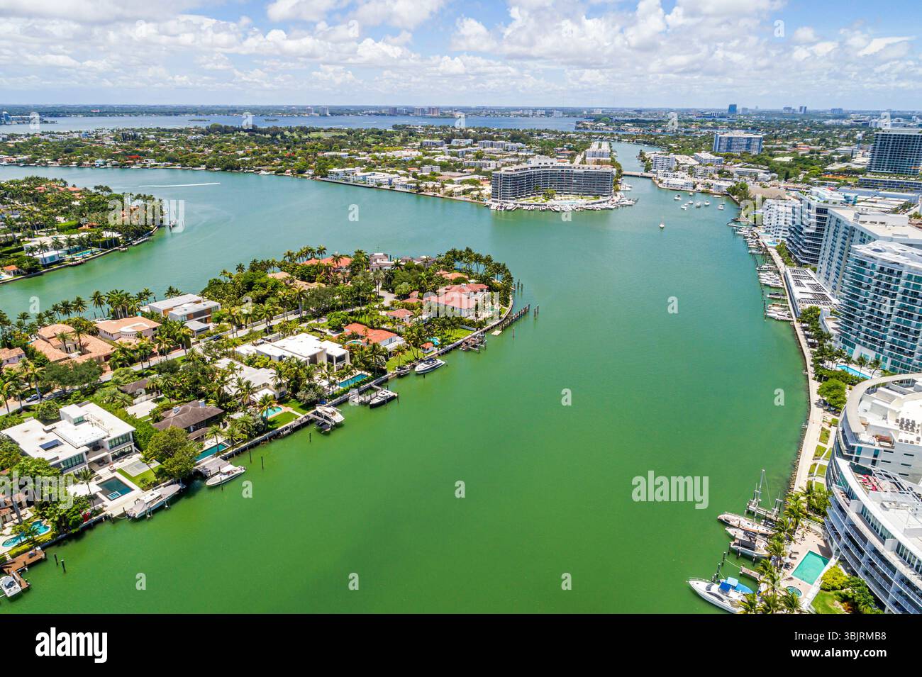 Miami Beach Florida North Beach,aerial overhead view from above looking ...