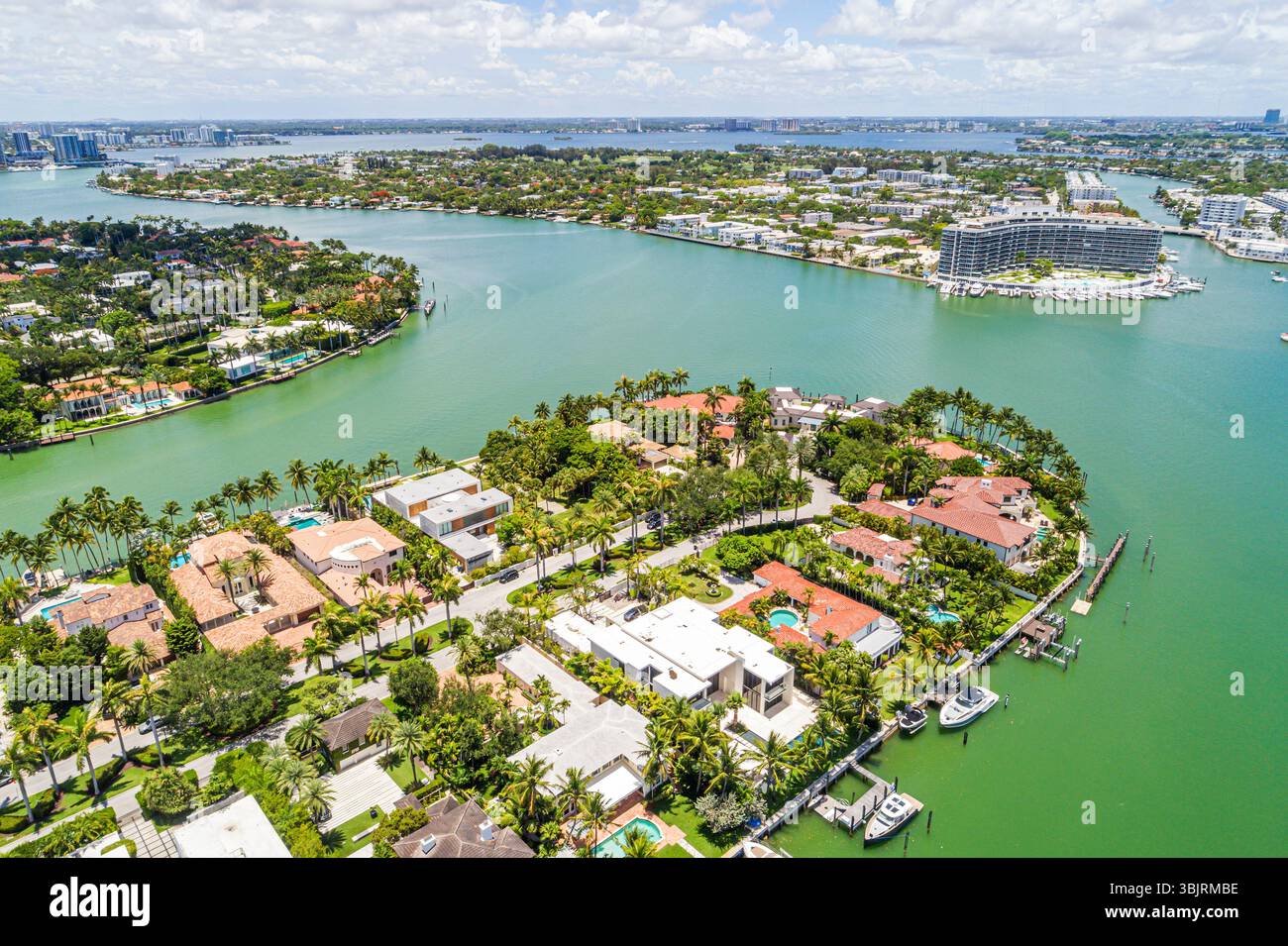 Miami Beach Florida North Beach,aerial overhead view from above looking ...