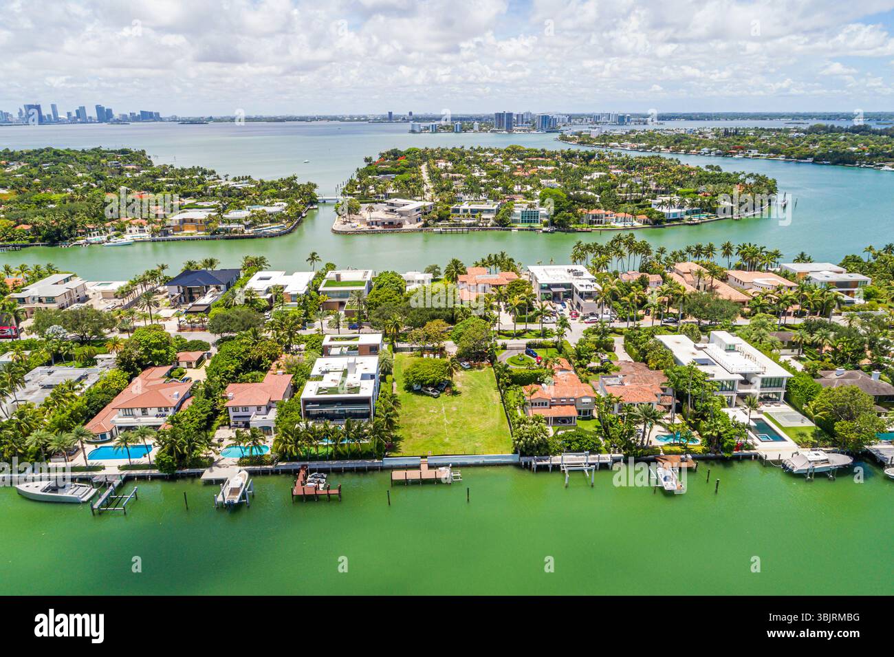 Miami Beach Florida North Beach,aerial overhead view from above looking ...