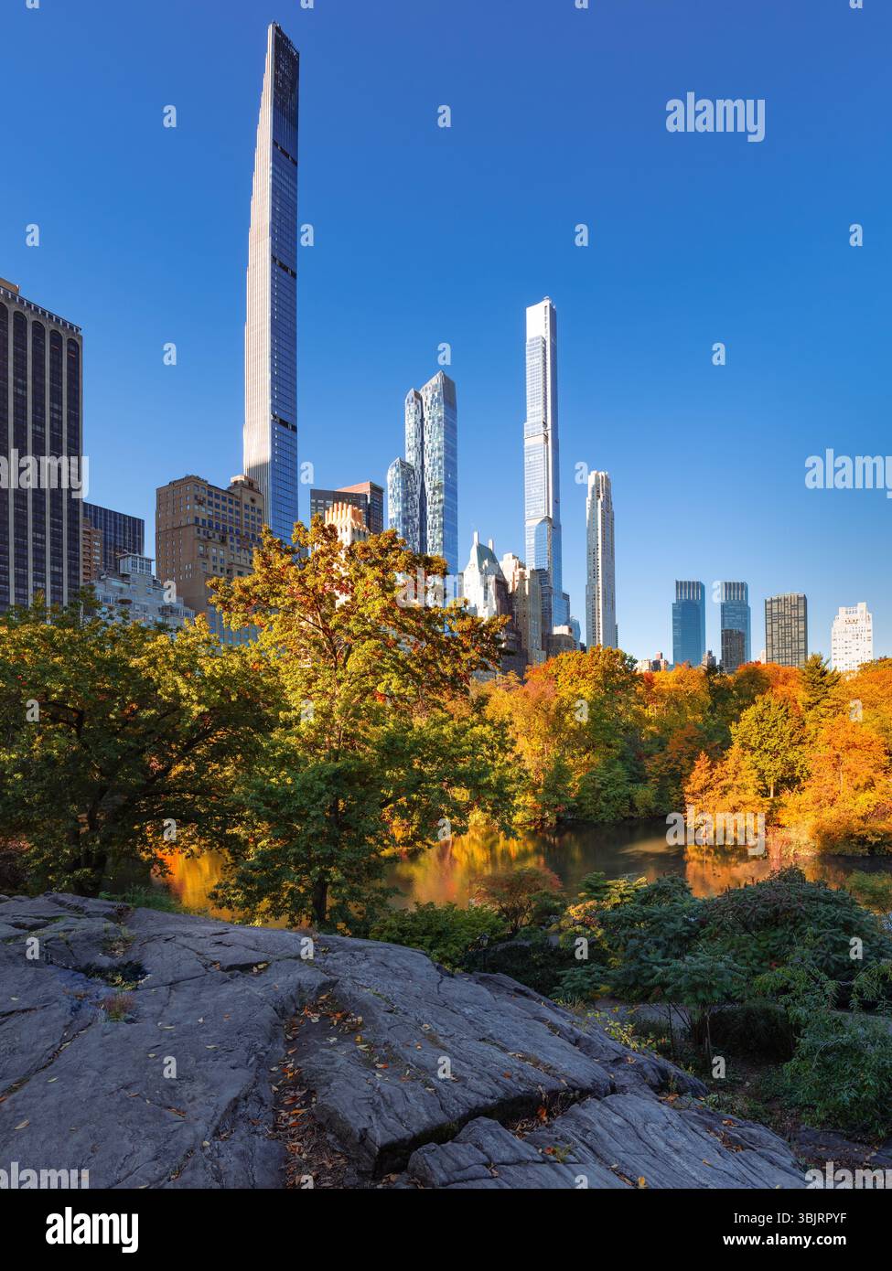 Central Park and The Pond with Billionaires' Row supertall skyscrapers ...