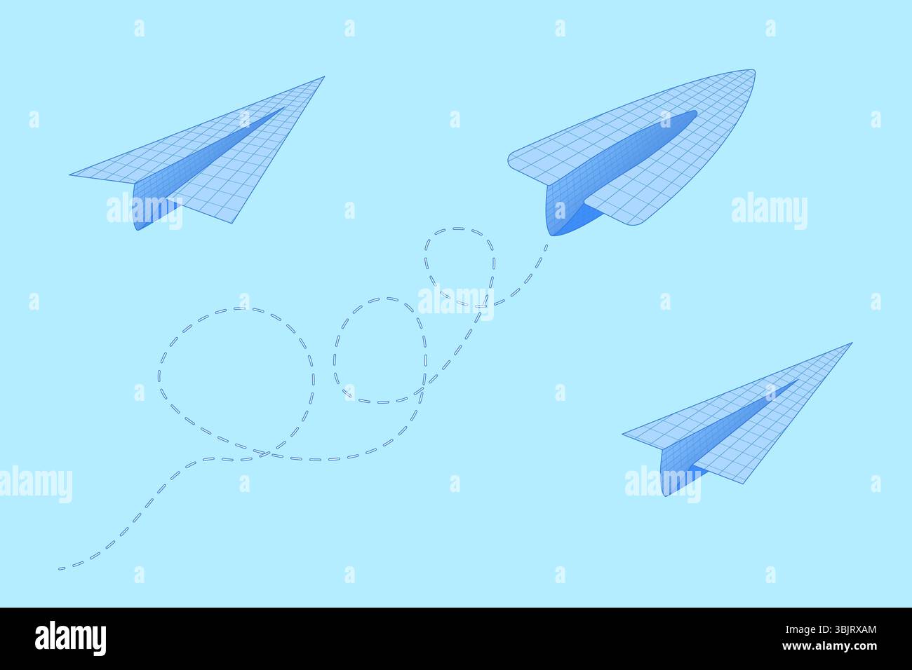 Flat cartoon vector illustration set of an paper planes made from grid ...