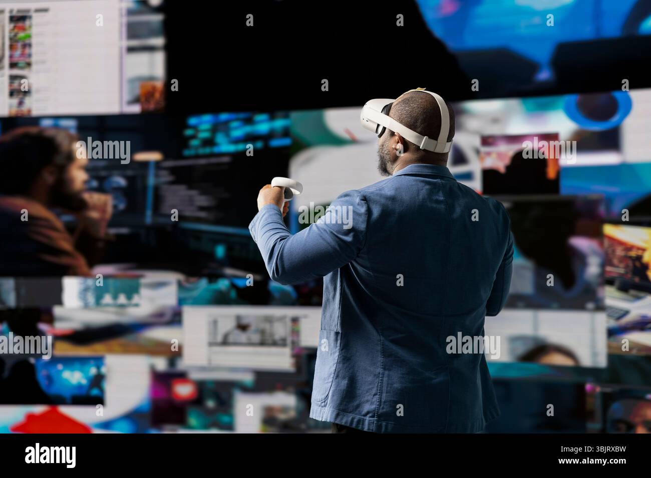 Tech savvy professional uses virtual reality glasses to see social ...