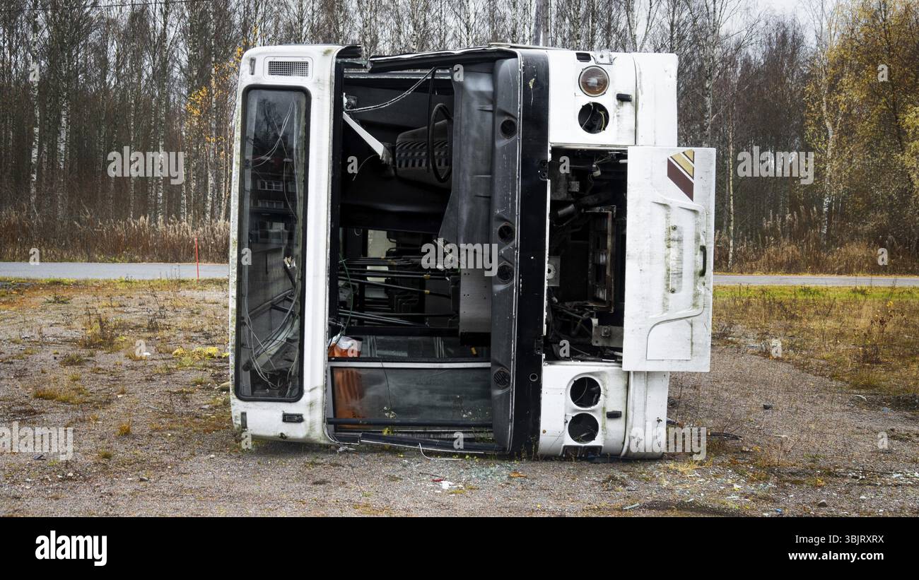 Broken after accident bus on its side. Accidents with public transport ...
